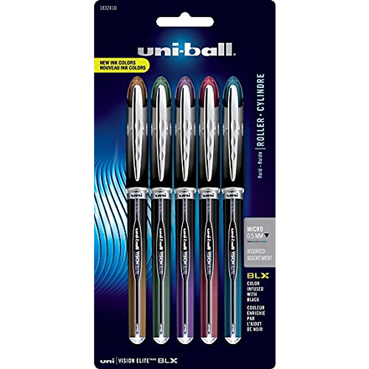 uni-ball 1832410 Vision Elite Blx Series Rollerball Pen .5 Mm Assorted 5/St