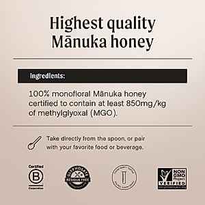 Manukora Raw Manuka Honey, MGO 850+ from New Zealand, Non-GMO, Monofloral, Traceable from Hive to Hand, Daily Digestive & Immune Support - 250g (8.82 Oz)
