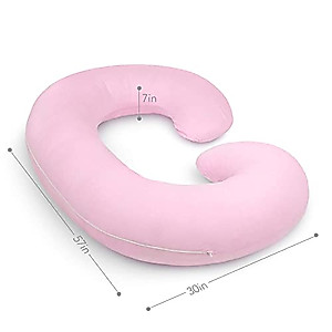 Pharmedoc Pregnancy Pillows, C-Shape Full Body Pillow – Jersey Cover Light Pink – Pregnancy Pillows for Sleeping – Body Pillows for Adults, Maternity Pillow and Pregnancy Must Haves, New Mom Gifts