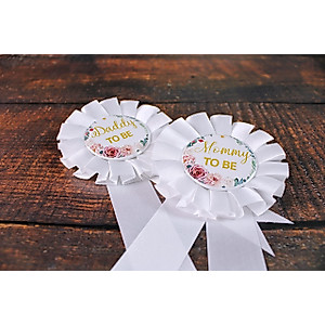 HAPPYLAND Baby Shower Decorations Floral Sash and Tinplate Badge Mommy to Be and Daddy to Be Baby