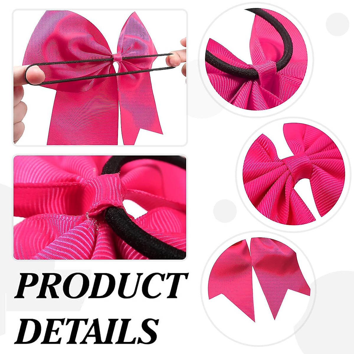 TUUXI 4pcs Large Cheer Hair Bows 8 Inch Grosgrain Ribbon Elastic Bands Ties Ponytail Holder for School College Sports Cheerleading Cheerleaders Bows Black Red Pink White