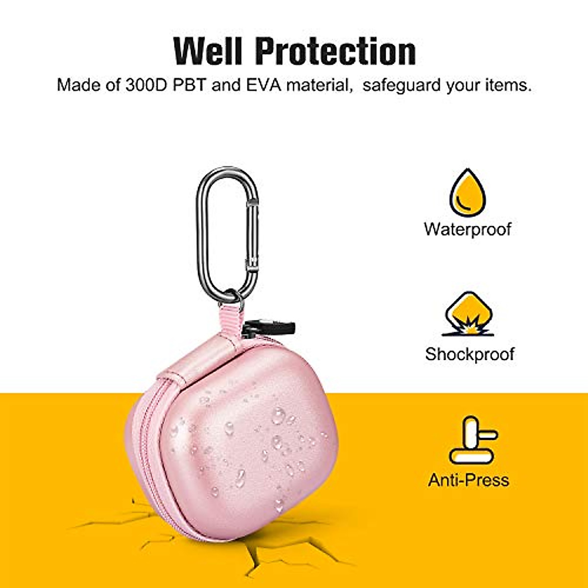 Fintie Case for AirPods Pro 2 (2022) / AirPods 3 (2021) / AirPods Pro (2019) / Jabra Elite 75t, Hard EVA Shockproof Portable Full Protective Cover Carrying Bag (Rose Gold)