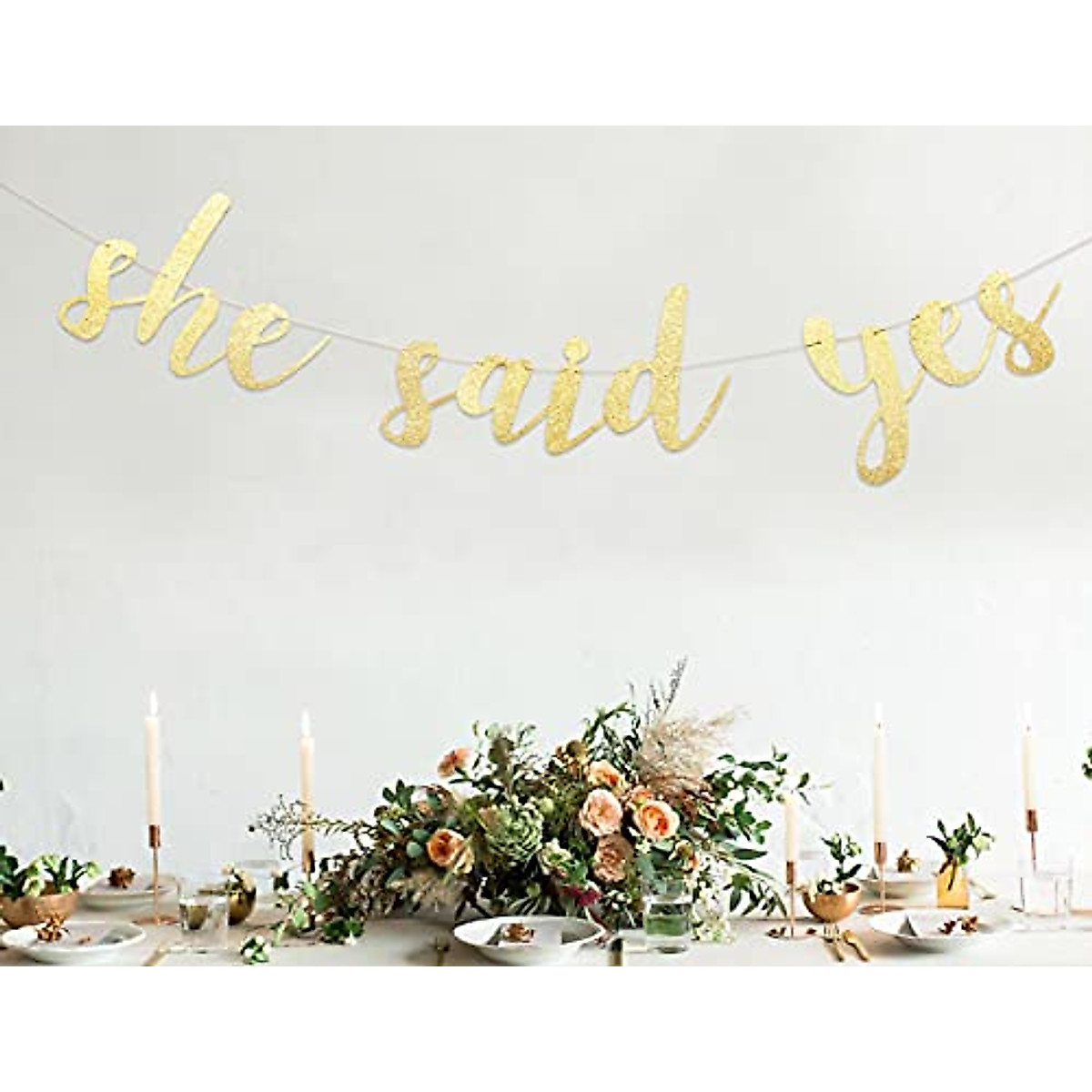 She Said Yes Golden banner - Golden Glitter Wedding Decorations, Proposal Bridal Party Shower Decoration, Miss to Mrs banner Ladies Photo Booth Props, Bridal Shower Decorations, Girl Banner Decoration Supplies