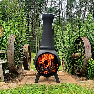 The Blue Rooster Prairie Fire Chiminea Outdoor Fireplace - Wood Burning Cast Aluminum Deck or Patio Firepit