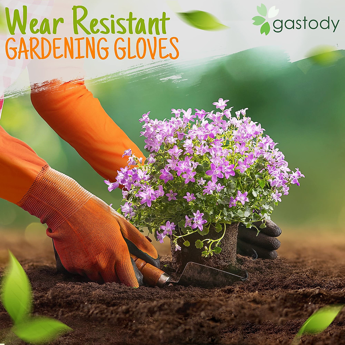 Gastody™ Long Sleeve Gardening Gloves Women and Men - Long Cuff Garden Gloves, Multipurpose Heavy Duty Outdoor and Indoor (Black and Orange, Large)