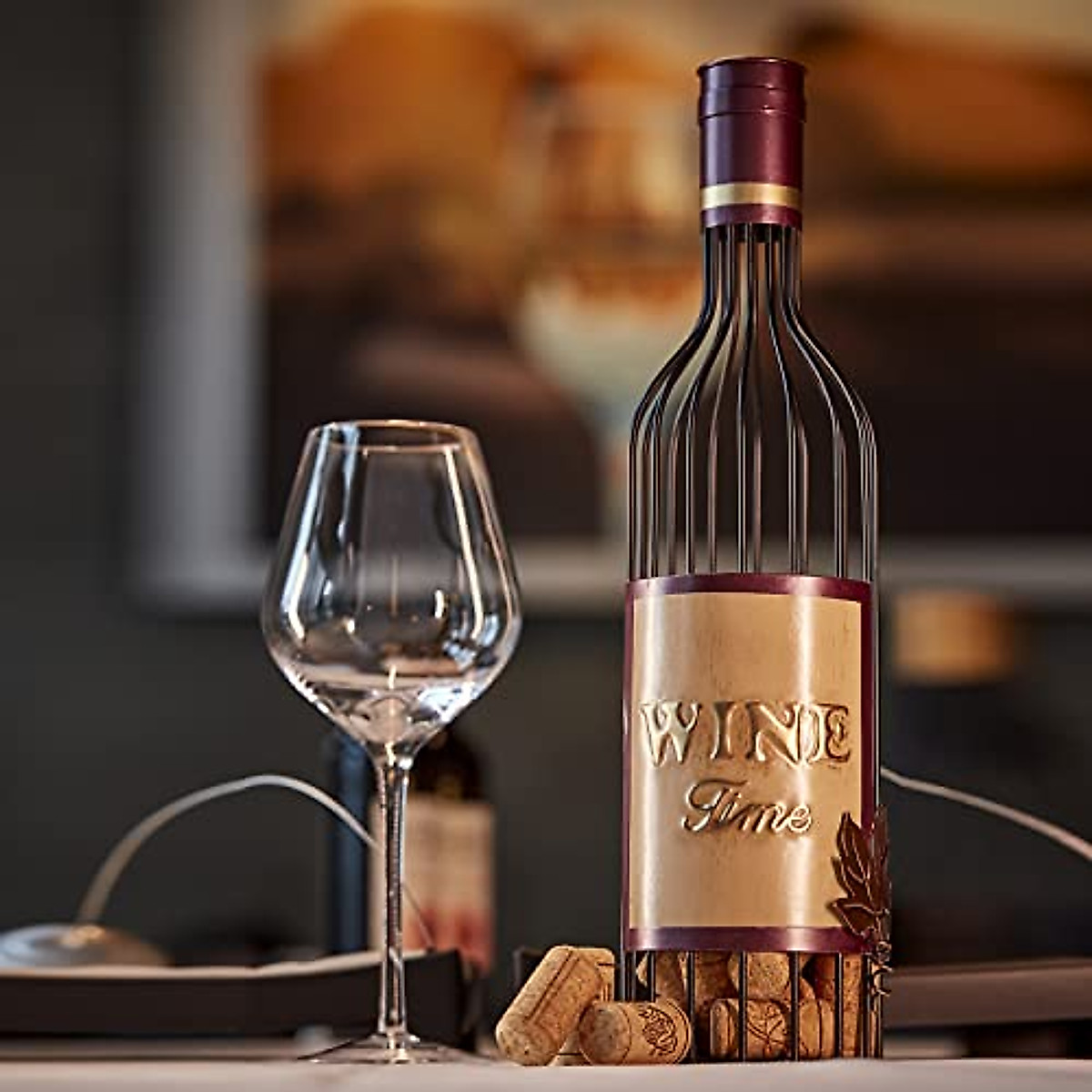 Aayla Wine Cork Holder - Wine Time Cork Storage, Black and Antique Gold Purple, Unique Gift for Wine Lovers (Wire Wine Shape, Holds Approximately 55 Corks)