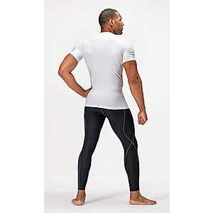 DEVOPS 3 Pack Men's Cool Dry Short Sleeve Compression Shirts, Sports Baselayer T-Shirts Tops, Athletic Workout Shirt (Large, White/White/White)