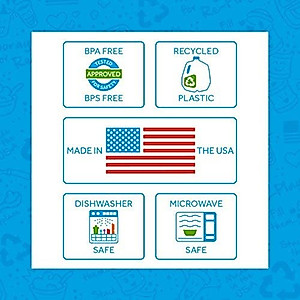 Re-Play Made in USA 7" Toddler Plates, Set of 4 Without Lid - 22 Oz. Deep-Walled and Stackable Plastic Plates, Dishwasher and Microwave Safe - 7.37" x 7.37" x 1.25" Kids Plates, True Blue