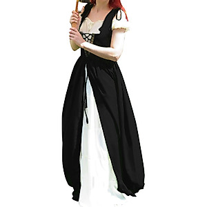 Abaowedding Women Medieval Costume Renaissance Lace Costume Cosplay Over Dress Short Sleeves