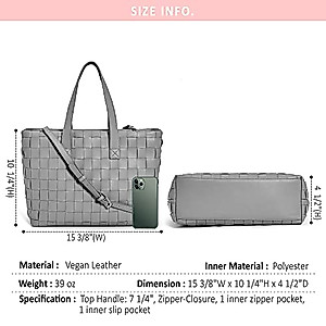 Like Dreams Women's Large Vegan Leather Woven Quilted Top Handle Missy Fashion Tote Bag (Blue Grey)