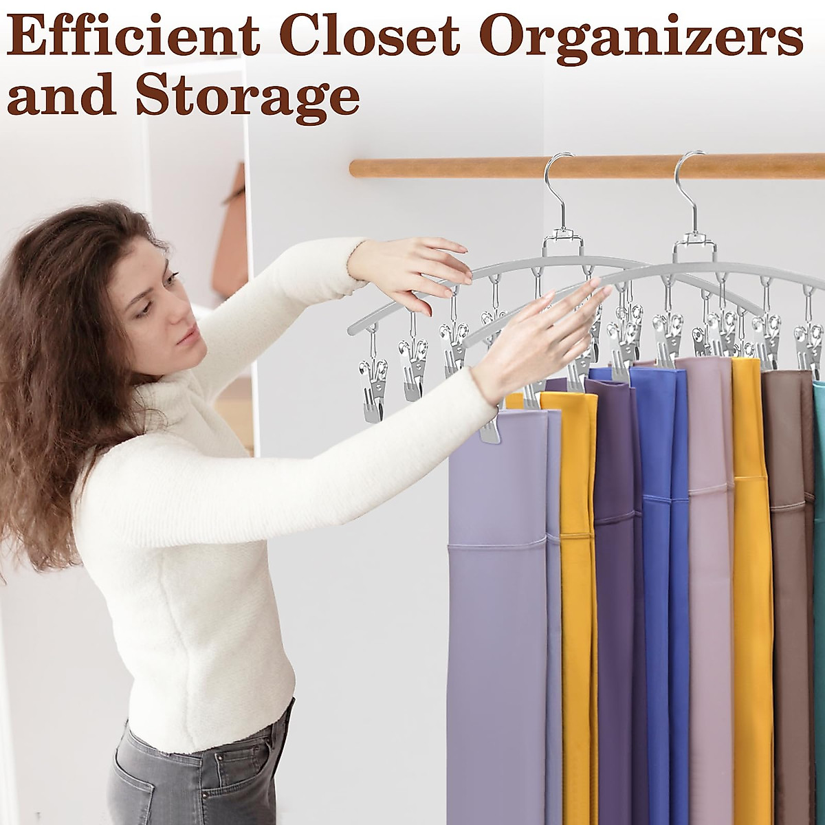 2 Pack Legging Organizer for Closet, Ginyoyo Metal Gym Clothes Organizer w/20 Clips Holds 20 Leggings, Hangers Space Saving, Closet Organizers and Storage, Room Organization Essentials, Grey