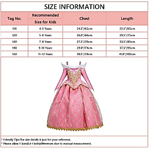 FMYFWY Girls Aurora Princess Dress Embroidered Lace Sleeping Beauty Fancy Dress Up Halloween Christmas Birthday Gown w/Accessories 4-5T