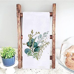 Botanical Eucalyptus Kitchen Dish Towel 18 x 28 Inch, Seasonal Spring Summer Greenery Tea Towels Dish Cloth for Cooking Baking Set of 2