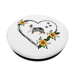 Australian Shepherd With Sunflower Heart On White PopSockets Swappable PopGrip