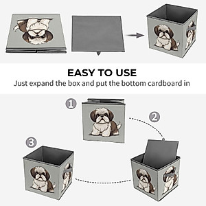 WYUSPGK Collapsible Storage Bins, Shih Tzu Dog Print Durable Organizer with Handles, Foldable Storage Boxes for Bedroom, Office, And Closet