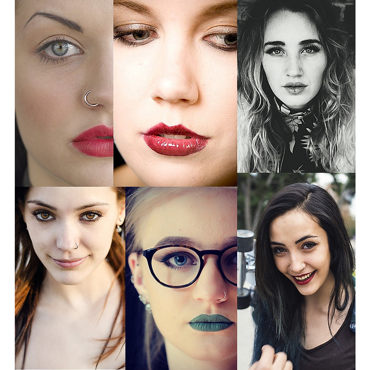 Masedy 16Pcs 20G 316L Stainless Steel Nose Rings Hoop Tragus Cartilage Helix Ring Lip Septum Piercing Rose Gold 8MM