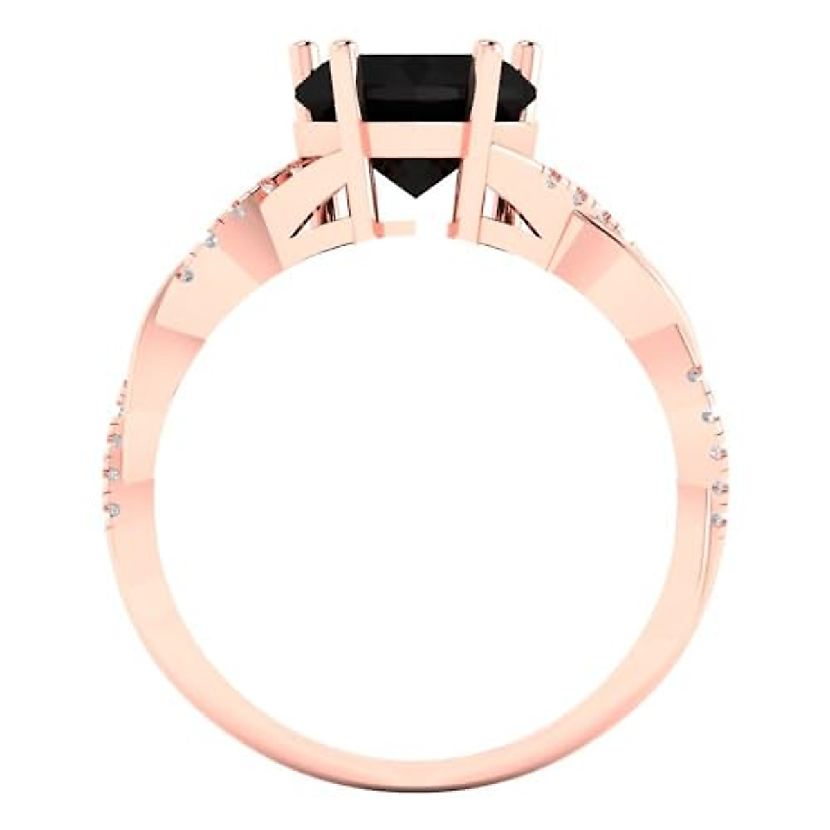 2.19 ct Heart Cut Twisted Solitaire Halo Natural Black Onyx Engagement Promise Anniversary Bridal Ring 18K Rose Gold 7.25