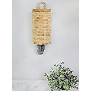 AuldHome Wicker Grocery Bag Holder (Natural); Wall-Mounted Rustic Farmhouse Plastic Bag Dispenser for Kitchen or Laundry Room