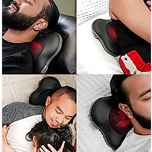 Zyllion Shiatsu Back and Neck Massager - 3D Kneading Deep Tissue Massage Pillow with Heat for Muscle Pain Relief, Chairs and Cars (Wired Connection; NOT Cordless) - Black (ZMA-13-BK)