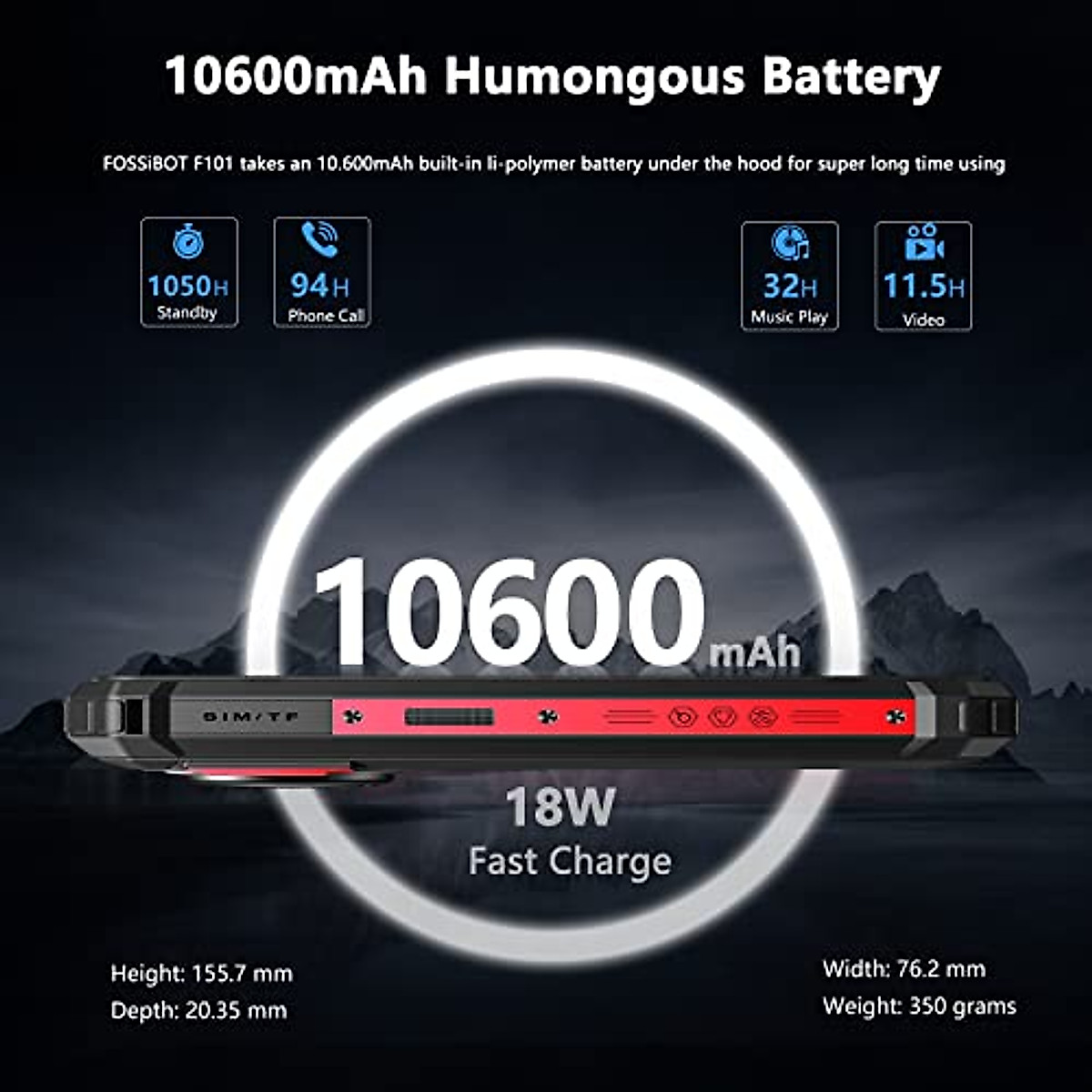 FOSSIBOT Rugged Smartphone,10600mAh Battery Rugged Cell Phone123dB Loudest Speaker Unlocked Phone 7+64GB 5.45" HD+ Rugged Smartphone Unlocked IP68 Waterproof Phone Android 12 24+8MP Camera OTG F101