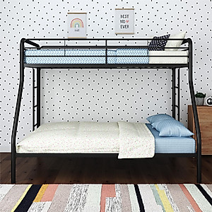DHP Twin-Over-Full Bunk Bed with Metal Frame and Ladder, Space-Saving Design, Black