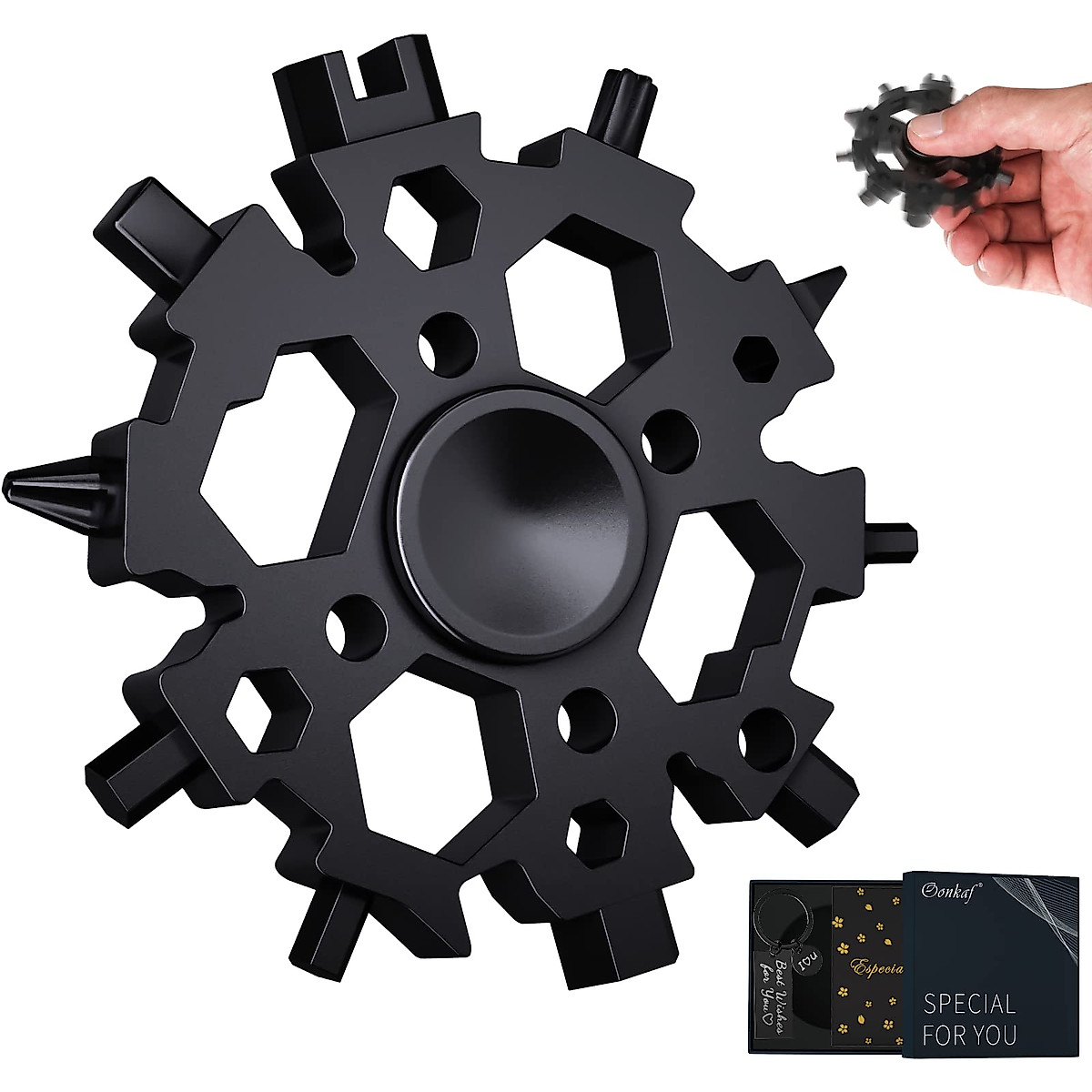Gifts for Men, 22 in 1 Snowflake Multitool as Christmas Stocking Stuffers for Kids, Teens, Adults, Dads, Husbands, Boyfriends, and Grandpas（Black）