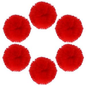 6 Pcs Red Pom Poms Faux Fur Pom Pom Balls Round Fluffy Pompoms for Crafts with Tiny Cord for Hat Shoes Garment Hair Pins Earrings Necklace Charm Christmas Valentine's Day Wedding Accessories