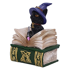 Nemesis Now Binx Small Witches Familiar Black Cat and Spellbook Figurine Box, Green, 11cm