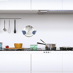 Hemoton 5 Pairs of Wall Mount Pot Lid Organizers Racks Plastic Pot Lid Storage Racks Holders for Kitchen Wall (Blue)