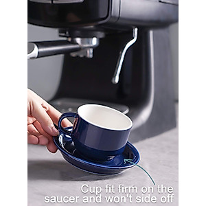Sweese 4 Ounce Porcelain Stackable Espresso Cups with Saucers and Metal Stand Set of 4, Navy