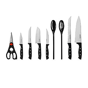 Farberware 17-Piece Stainless Steel Knife and Kitchen Tool Set with Storage Carousel, Black