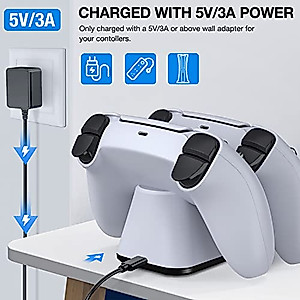 PS5 Controller Charging Station, PS5 Charging Station with Fast Charging AC Adapter 5V/3A for Playstation 5 Controller, Playstation 5 Charging Stand for Dualsense with LED Indicator, White