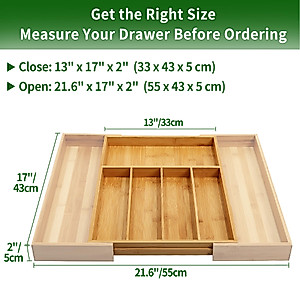 Bamboo Drawer Organizer for Kitchen, Expandable Utensil Tray,Wooden Drawer Divider Organizer