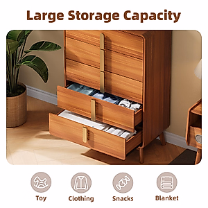 JOINICE,Mid Century Modern Dresser,5 Drawer Dresser with Storage,Chest of Drawers with Metal Handle,Large Wooden Drawer Organizer,Tall Dresser for Bedroom,Living Room,Hallway,Cherry