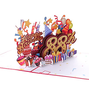 iGifts And Cards Happy 88th Red Birthday 3D Pop Up Greeting Card – Awesome 88 Birthday Card For Woman, Man, Happy Eighty Eight Birthday Gift For Mom, Dad, Wife, Husband Present, 5" X 7"