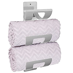 mDesign Plastic Wall Mounted Towel Rack Storage Organizer Holder for Master or Guest Bathroom - Hold Bath, Hand, and Face Towels/Washcloths - Aura Collection - 2 Pack - Gray