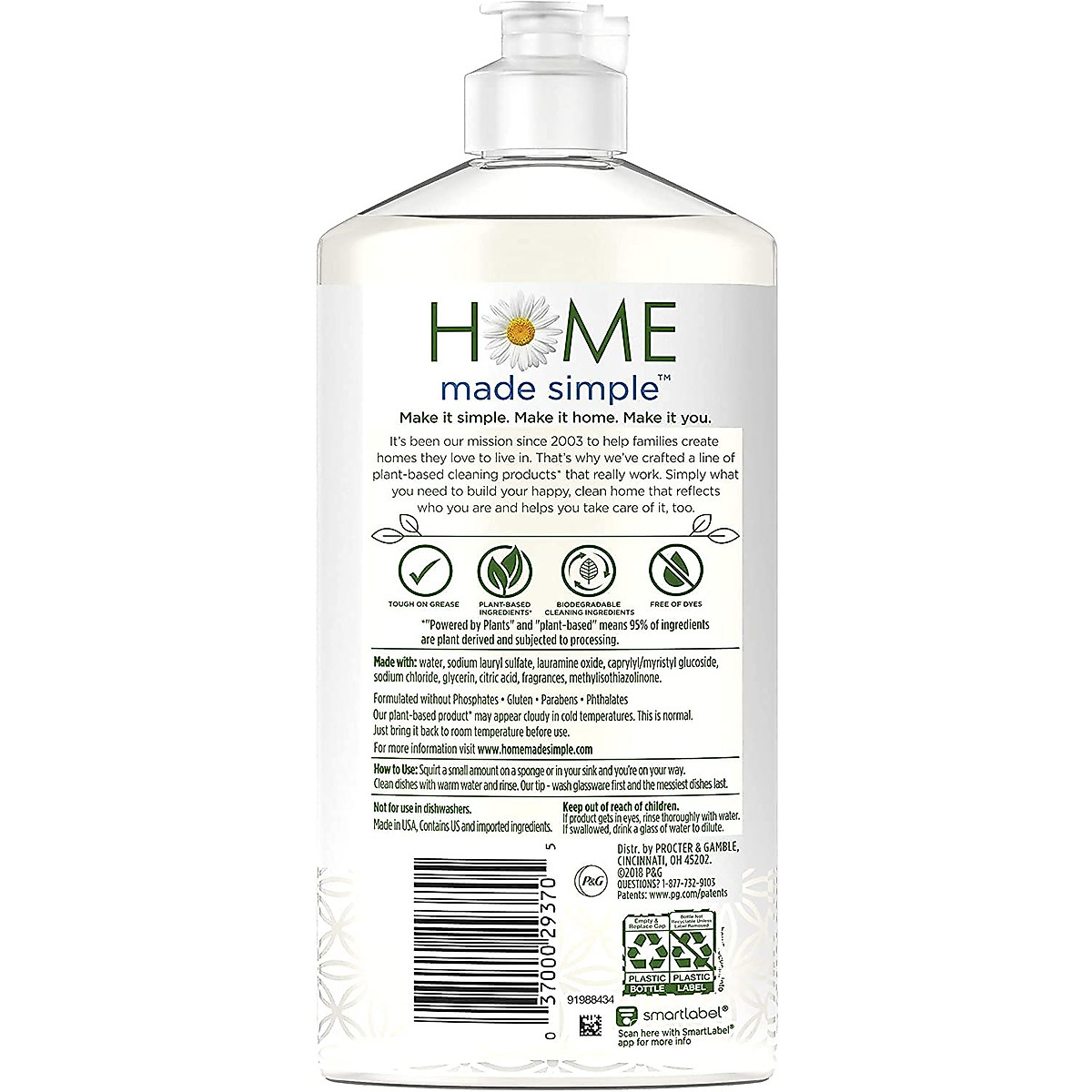Home Made Simple Dish Soap Natural Dishwashing Liquid Plant Based, Rosemary Scent, 16 Fluid Ounce 1 Pack