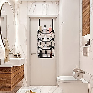 Chemailon Over The Door Hanging Organizer, 4-Shelf Wall Mount Metal Wire Storage Rack Behind Door for Bedroom Living Room Pantry Bathroom (Black)