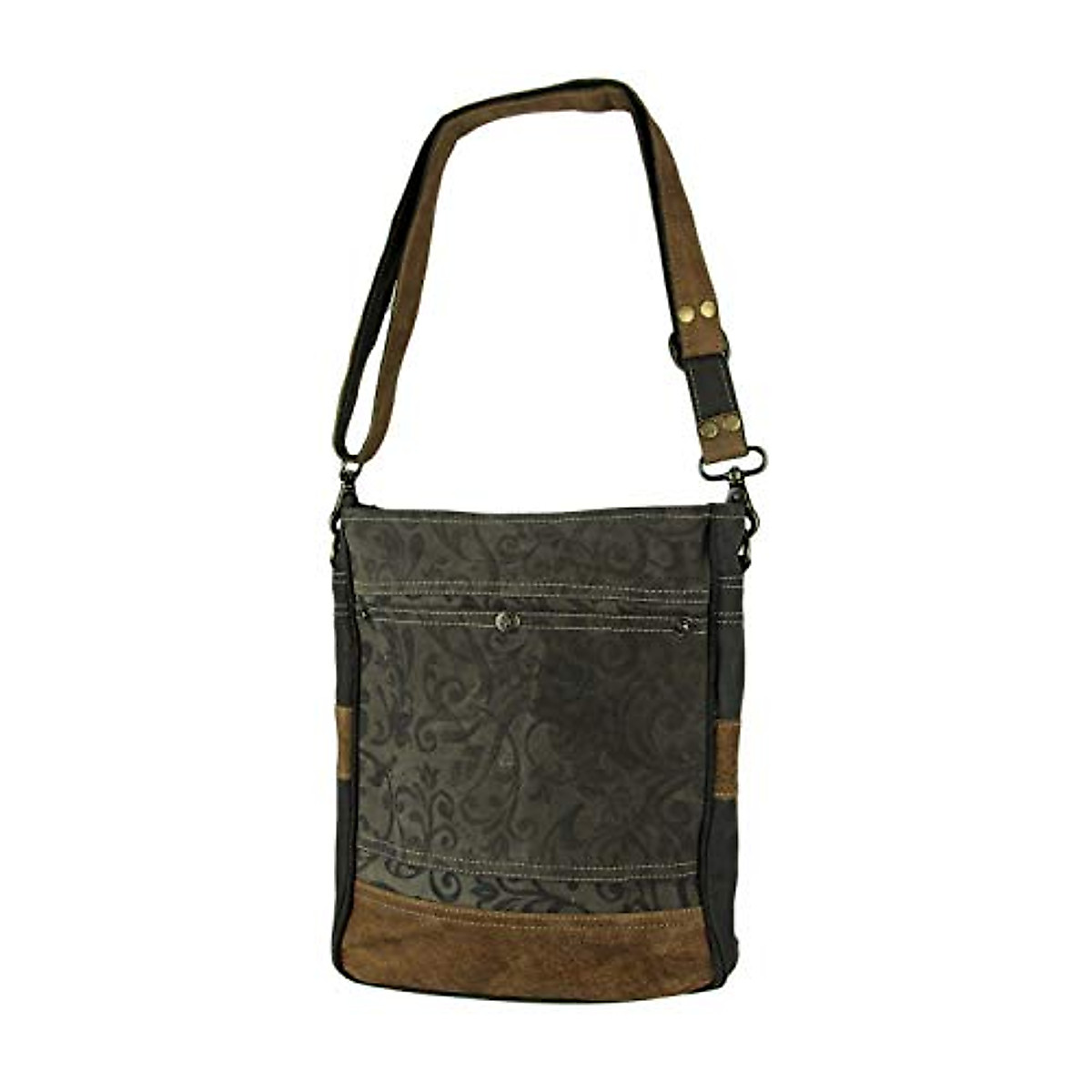 Myra Bag Walnut Upcycled Canvas Shoulder Bag S-1362, Gray, One Size, Medium