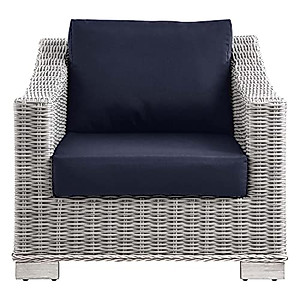 Conway Outdoor Patio Wicker Rattan Armchair in Light Gray Navy