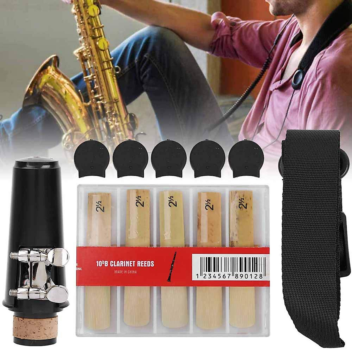 Clarinet Accessories Set, Clarinet Accessories Set Mouthpiece & Neck Strap & Clarinet & Thumb Pad for Clarinet Musicinstrument