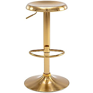 Brage Living Adjustable Bar Stool, Swivel Round Metal Airlift Barstool, Backless Counter Height Bar Chair for Kitchen Dining Room Pub Cafe (Gold)
