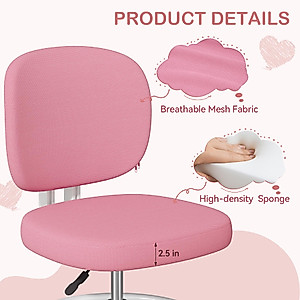 Nebuaegis Kids Desk Chair with Footrest, Swivel Height Adjustable Child Study Chair, Mesh Fabric Upholstered Office Chair with Wheels, Task Student Chair for Boy Girl in Bedroom Reading Room,Pink
