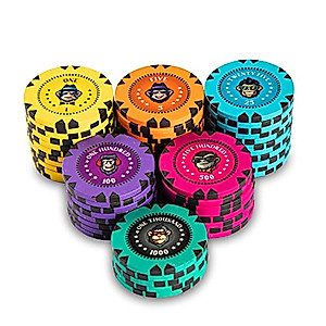 Casinokart NFT Monkey Series 300/500 Pieces 14 GMS Clay Material Casino Quality Poker Chips Set with Denomination, Durable Carry Case, 2 Decks of Branded Playing Cards and Dealer Button (300 Pieces)