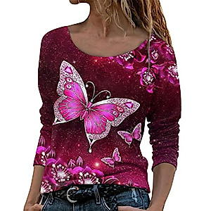 Shirts for Women Plus Size Navy Women's Long Sleeve Round Neck Casual T Shirts Blouses Sweatshirts Tunic Tops with Pocket