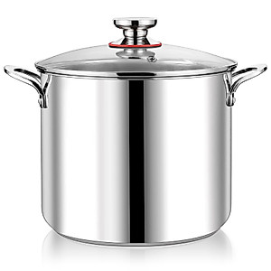 P&P CHEF 12 Quart Stainless Steel Stockpot with Glass Lid, Extra Large Stock Cooking Pot Cookware for Induction Gas Electric Stoves, Visible Lid & Measuring Markings, Heavy Duty & Dishwasher Safe