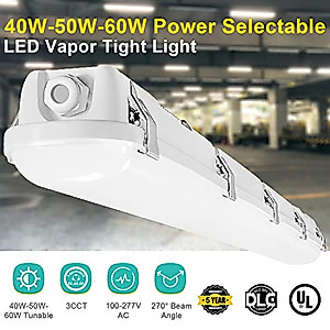 OSTEK LED Vapor Tight Light, 4FT 5200LM 40W-50W-60W Power Tunable Vapor Proof Light, 3CCT 3000k-4000k-5000k, IP65 LED Shop Light for Garage, Car Wash, Walk-in Freezer, 100-277V, UL&DLC Listed (6-Pack)