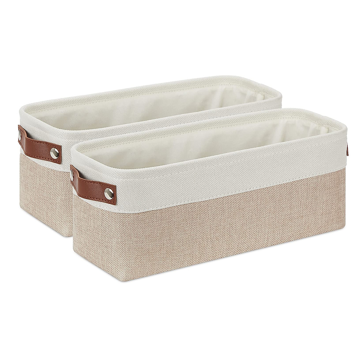 DULLEMELO Collapsible Bundle Baskets 2 Narrow Baskets 15"x6"x5.5" + 4 Cube Baskets 13"x13"x13"（White&Khaki)