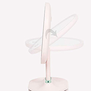 KXA Foldable Makeup Mirror, Vanity Mirror Dimmable LED Lights with Wide-Angle Touch Screen and Countertop Adjustable 90 Degree Bracket