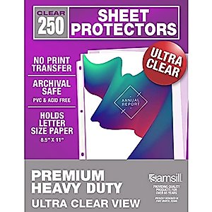 Samsill Ultra Clear Sheet Protectors, 250 Pack, 8.5x11 Inch Page Protectors for 3 Ring Binder, Premium Heavy Duty, Letter Size, Top Loading, Acid Free